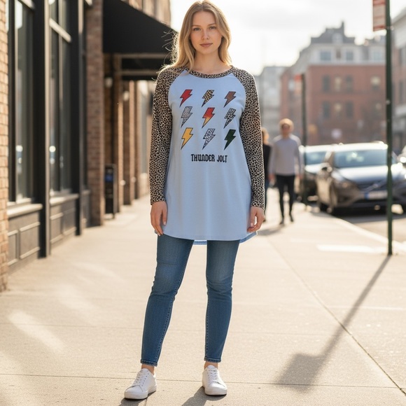 Jade By Jane | Tops | New Jade By Jane Light Blue Lightning Bolt Animal ...